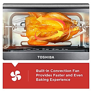 Toshiba AC25CEW-BS Digital Toaster Oven, Black Stainless Steel & EM925A5A-BS Microwave Oven with Sound On/Off ECO Mode and LED Lighting, 0.9 Cu. ft/900W, Black Stainless Steel