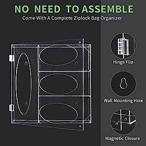 Acrylic Ziplock Food Bag Storage Organizer Acrylic Baggie Organizer, Acrylic Kitchen Drawer Baggie Box For Gallon Quart Sandwich Snack, Compatible With Variety Size Ziplock Bags Dispenser (Clear)