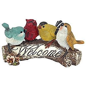 Design Toscano QM223531 Birdy Welcome Sign Garden Bird Statue, 4. 5" Wx10. 5" Dx5 H, Multicolored