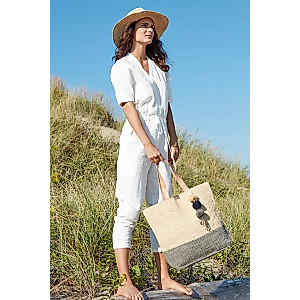 Mar Y Sol Montauk Crocheted Raffia Colorblock Tote Bag (Dove Grey)