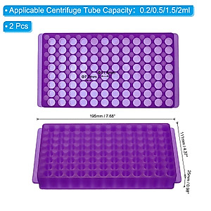 PATIKIL 96 Wells Tube Rack, 2 Pcs Vial Rack Double Panel Centrifuge Tube Holder for Microcentrifuge Tubes 0.2/0.5/1.5/2ml, Purple