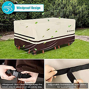 Velway Patio Furniture Covers Waterproof Outdoor Table Cover with Seam Taped, 67" Lx37 Wx28 H Patio Table and Chair Cover Tear-Resistant Rectangular Windproof with Air Vents & Adjustable Fasteners