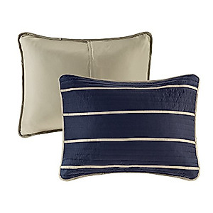 Comfort Spaces Quilt Set Trendy Casual Fun, Vibrant Color Design, Hypoallergenic All Season, Lightweight Coverlet Bedspread Cozy Kids Bedding & Sham Full/Queen Verone White Blue Stripe 3 Piece