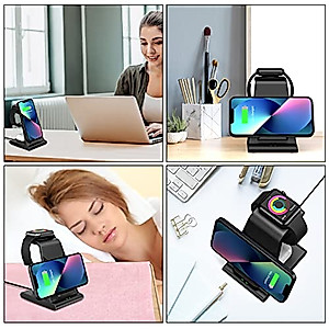 Aukvite 3 in 1 Wireless Charging Station Apple, Wireless Watch Charger Dock for iWatch Series 8 7 6 5 4 3 2 AirPods, Phone Charger Stand Compatible with iPhone 14 Pro max 13 12 Pro Samsung S22(Black)