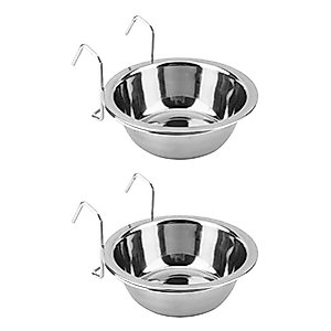 Generic 2 Sets Stainless Steel Pet Feeder Hanging Parrot Bowls Dog Water Container Bird Cage Accessories for Pet Dog Cat Bird Size M