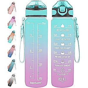 Enerbone 32 oz Water Bottle with Times to Drink and Straw, Motivational Drinking Water Bottles with Carrying Strap, Leakproof BPA & Toxic Free, Ensure You Drink Enough Water for Fitness Gym Outdoor