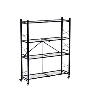 Grezone Foldable Shelves 4 Tier Storage Shelving Unit with Wheels No Assembly Heavy Duty Metal Shelf Rack for Garage Kitchen Hold up to 1000 lbs