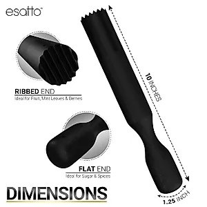 Esatto Professional Bar Tool Muddler 25 CM (10 Inches) Ribbed – Made with ABS Plastic – Durable and Ribbed for Mashing Fruits, Berries, Sugar, Spices, and Herbs (Black)