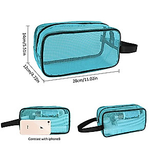 Moyad Mesh Shower Caddy Portable Toiletry Bag Shower Tote College Dorm Room Essentials for Girls Guys Gym Bag Bathroom Shampoo Bags Travel Shower Caddy Camping Shower Organizer Hanging, Blue