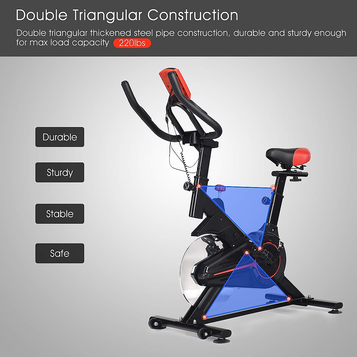 Goplus Stationary Bicycle, Indoor Cycling Bike, with Heart Rate Sensors, LCD Display, Professional Exercise Bike for Home and Gym Use (Standard)