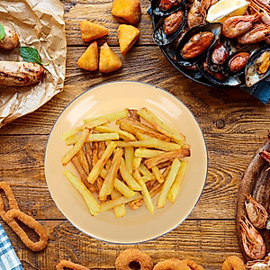 Yardwe Enamel Plate, 4PCS Enamelware Dinner Plate Serving Platter Tray, Retro Yellow Round Shallow Bowls with Blue Rim for Pasta, Salad- Durable and Reusable