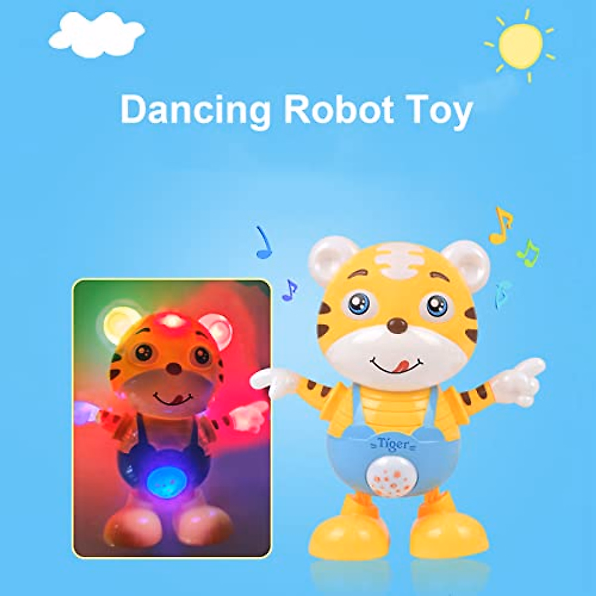 VGEBY Dancing Robot Toy, Dancing Robot Toy Cute Cartoon Tiger Electric Light Music Eco Friendly Safe Durable Kids Robot for Kids