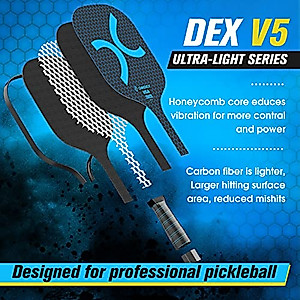 Pickleball Paddle - V5 Graphite Carbon Fiber Face for Spin, Lightweight Paddle, Cushion Comfort Grip with Ergonomic, Honeycomb Core Educes Vibration for More Contro & Power - USA Pickleball Approved