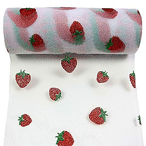 Yuanchuan Shiny Strawberry Glitter Tulle Rolls 6 inch x 10 Yards (30 feet) Tulle Rolls Spool Fabric Tutu for DIY Skirts Wedding Gift Wrap Sewing Crafting Bow Bridal Decorations Birthday Party(White)