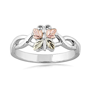 Butterfly Ring, Sterling Silver, 12k Green and Rose Gold Black Hills Gold Motif, Size 7.5