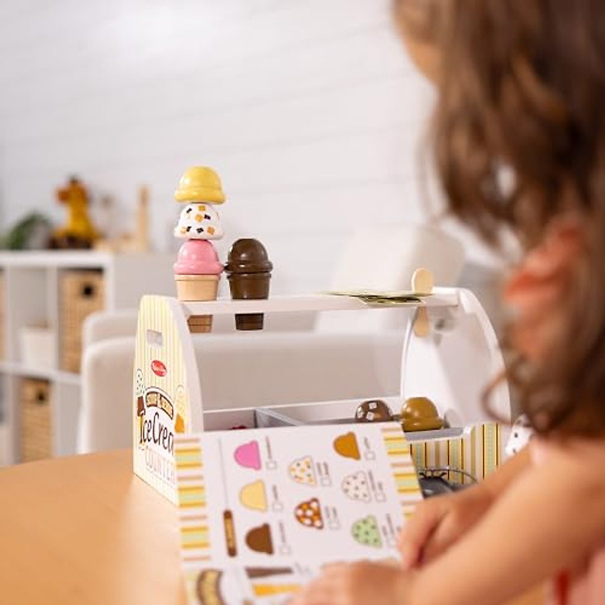 Melissa & Doug Wooden Scoop and Serve Ice Cream Counter (28 pcs) - Play Food and Accessories - Pretend Food Toys, Ice Cream Shop Toys For Kids Ages 3+