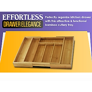YBM Home Bamboo Cutlery Tray Flatware Silverware Drawer Organizer with 6 Compartments - 341