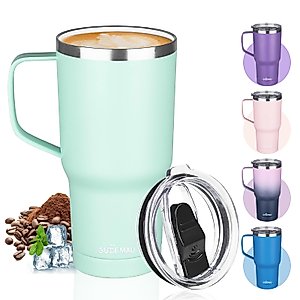 20 oz Insulated Coffee Mug with Ceramic Coating, Stainless Steel Travel Mug Tumbler with Handle Lid and Straw, Double Wall Leak-Proof Thermos Coffee Travel Mug Keeps Drink Hot and Cold (Green)