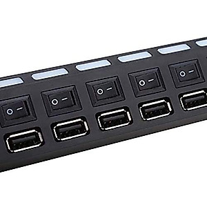 7-Port USB 2.0 Hub High Speed Power Cable with Blue LED Light Indicator ON/Off Sharing Switch Adapter for PC Laptop (Black)