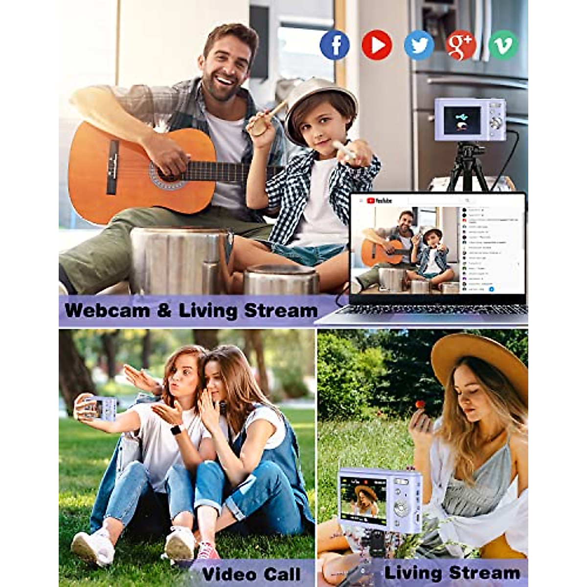 Digital Camera, Lecran FHD 1080P 36.0 Mega Pixels Vlogging Camera with 16X Digital Zoom, LCD Screen, Compact Portable Mini Cameras for Students, Teens, Kids (Purple)