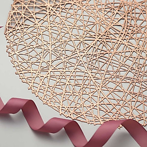 TABLECLOTHSFACTORY 6 Pack | 15" Rose Gold Round Woven Vinyl Placemats | Non Slip Dining Table Placemats for Wedding Events Birthday Party