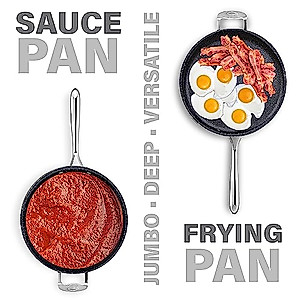 Granitestone Sauté Pan with Lid - 5.5 Quart. Non Stick Deep Frying Pan with Lid, Large Frying Pan, Oven Safe Skillet with Lid, Multipurpose Jumbo Cooker, Stovetop & Dishwasher Safe, 100% PFOA Free