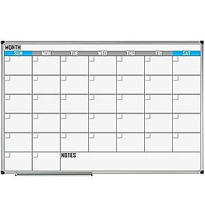 XBoard Magnetic Calendar Whiteboard 48" x 32" - Monthly Calendar Dry Erase Board, White Board + Colorful Calendar Board, Silver Aluminium Framed Monthly Planning Board