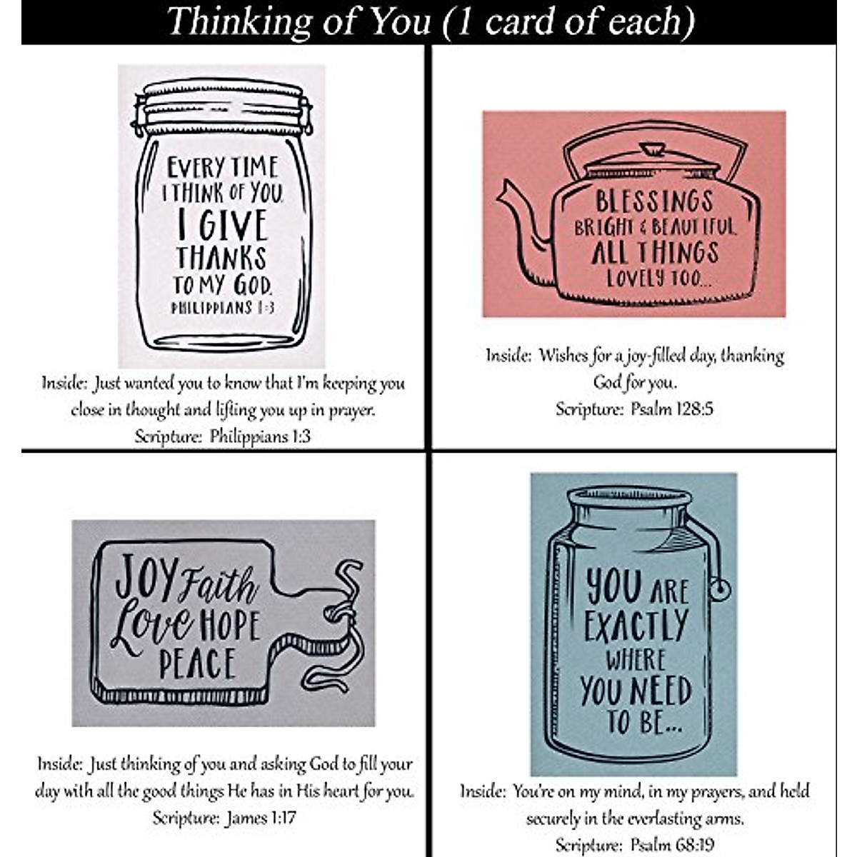 Thinking of You Cards (No Repeated Cards) 32 Design Christian / Religious Greeting Card Assortment ~ Scripture in every card