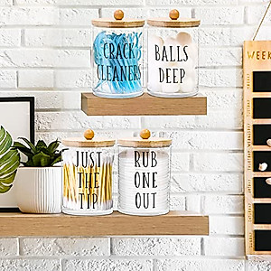 4 Pack Qtip Holder Apothecary Jars with Lids,10 oz Clear Bathroom Organizer Storage for Cotton Ball, Cotton Swab, Cotton Round Pads and Floss, Cotton Ball Holder Bathroom Decor Bathroom Containers