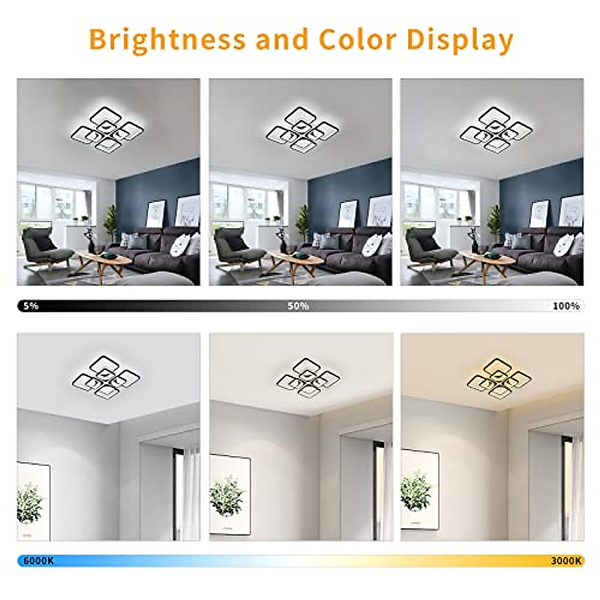 Siittoo Modern Ceiling Light Fixture, Dimmable LED Flush Mount Ceiling Chandelier Lighting with Remote, 8-Rectangle Acrylic Ceiling Lamp Fixture for Living Dining Room Bedroom (96W,Black,White)