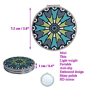 Beaufy Small Magnifying Travel Compact Mirror Bulk Mini Round Pocket Purse Makeup Mirrors Set Folding Portable Handheld 1x/2x Magnification Double Sided Mandala Gift for Women Girls Men Pack of 6