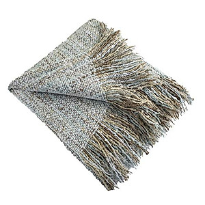 Fennco Styles Light Aqua Faux Mohair Shabby Chic Throw Blanket with Tassel, 50" W x 60" L