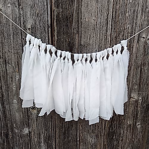 Mybbshower White Chiffon Tassel Garland for Wedding Bridal Shower Birthday Party Backdrop Hanging Decoration Fringe Backdrop Banner