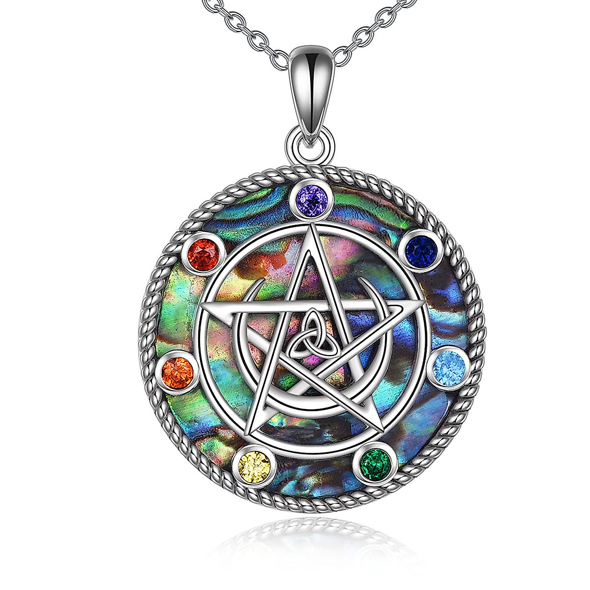 LUHE Pentagram Pentacle Necklace Gifts for Women Her Sterling Silver Chakra Moon Pentagram Pendant necklace Celtics Pagan Wiccan Magic Amulet Jewelry for Teen Girls