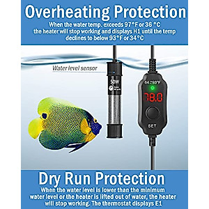 AquaMiracle Adjustable 50W Aquarium Heater Submersible Fish Tank Heater Super Short Aquarium Heater with LED Digital Display Thermostat, for Tanks 5-10 Gallons
