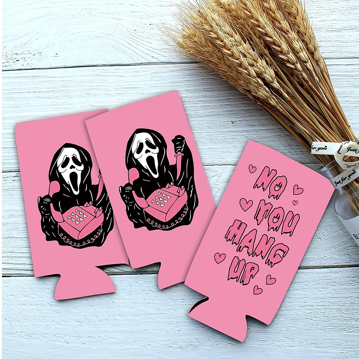 HOMEZZO 12 Pcs Halloween Party Can Cooler, No You Hang Up Halloween Ghost Drink Sleeves for Halloween Party Favors Trick or Treat Supplies Wacky Horror Party