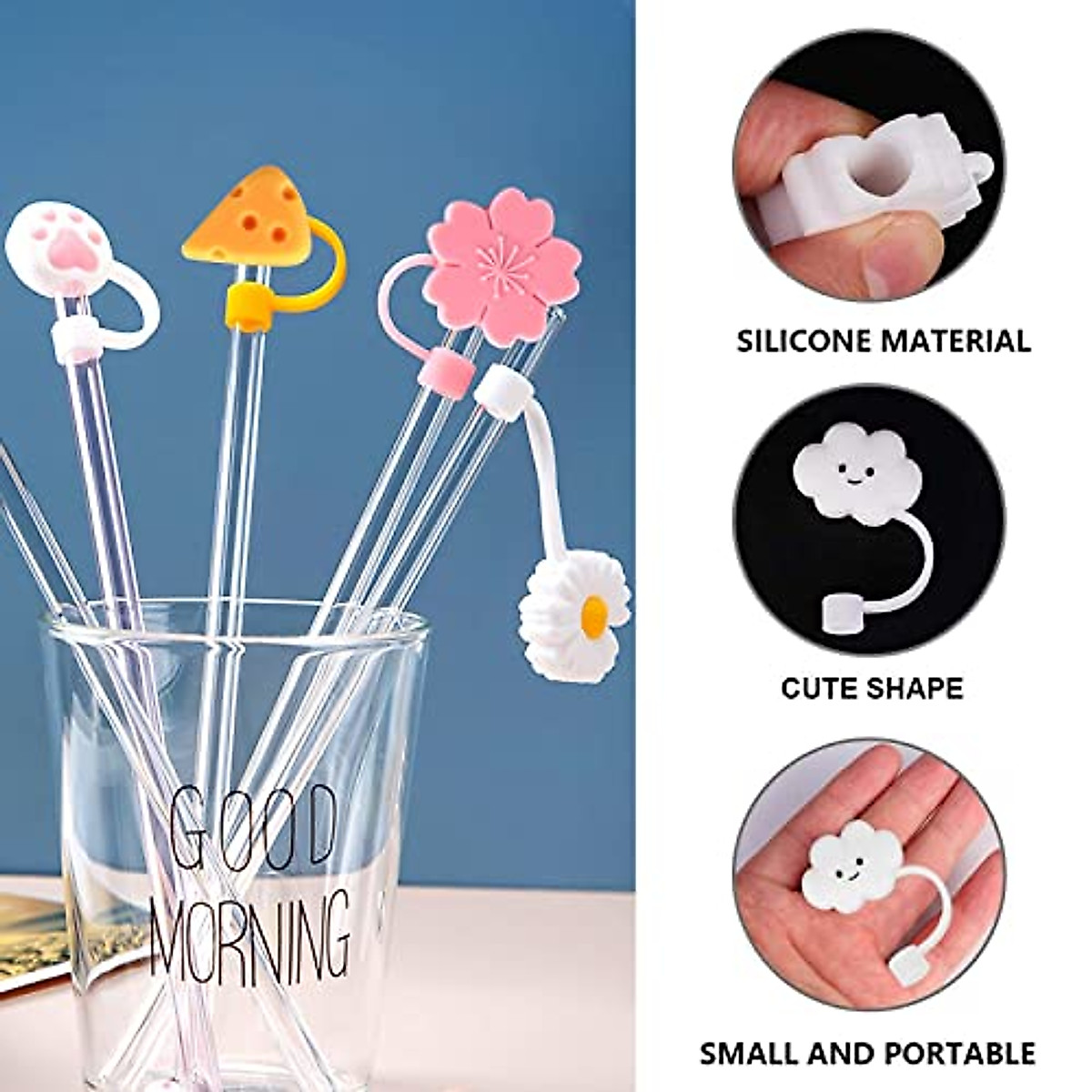 Silicone Straw Tips Covers Cap: 8 Pack Reusable Drinking Straw Tips Lids, Straw Tips Cover Straw Toppers Drinking Straw Cover, Straw Topper for Stanley Cup, 1/4Inch Straw Tips