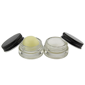 Cornucopia Brands 7-Milliliter Glass Lip Balm Jars (24-Pack).25-Ounce Thick-Walled Containers (7ml Clear with Black Metal Lids)