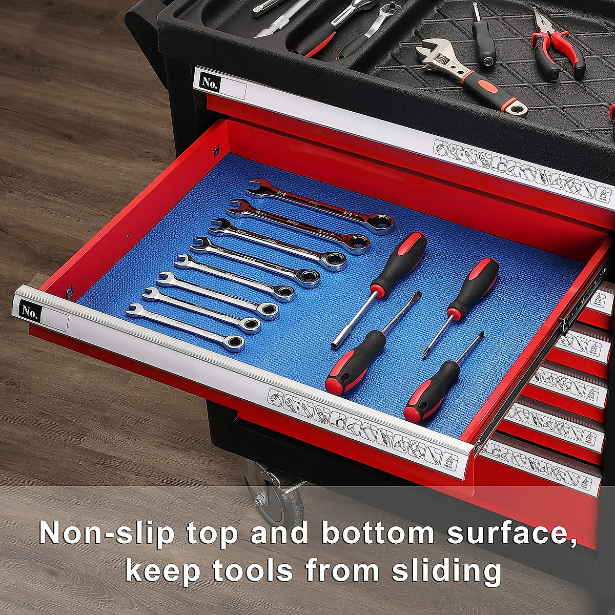 Mayouko Toolbox Drawer Liners, 16 Inch (W) x 16 Feet (L) x 3MM Thick, Professional Cabinet Shelf Liner, Easy Cut Draw Liner Mat, Perfect for Protecting Your Tools, Non-Slip, Blue,