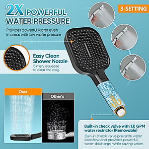Esnbia Rain Shower Heads with Handheld Spray Combo, 10 Inch High Pressure Rainfall Shower Head with 11" Extension Arm, 3 Setting Handheld Shower Head with Suction Cup Shower Holder, Matte Black