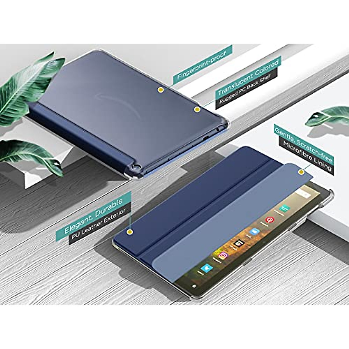 MoKo Case Fits All-New Kindle Fire HD 10 & 10 Plus Tablet (11th Generation, 2021 Release) 10.1" - Slim PU Leather Trifold Stand Cover Frosted Hard Back Shell with Auto Wake/Sleep, Indigo