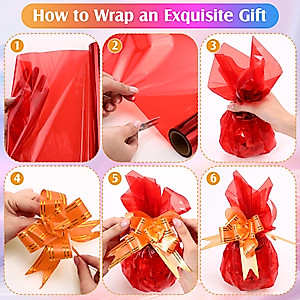 Tenceur 49 Pcs Easter Colored Transparent Cellophane Wrap Set 4 Rolls 15.8" x 98.4ft Cellophane Wrap Roll 40 Colorful Pull Bows 4 Roll 33ft Ribbon Cutter for Easter Gift Baskets DIY(Fresh Color)