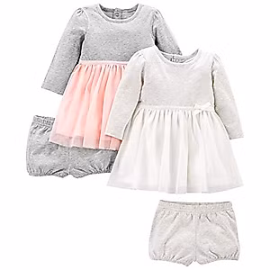 Simple Joys by Carter's Baby Girls' 2-Pack Long-Sleeve Dress Set, Pink/Grey, 3T