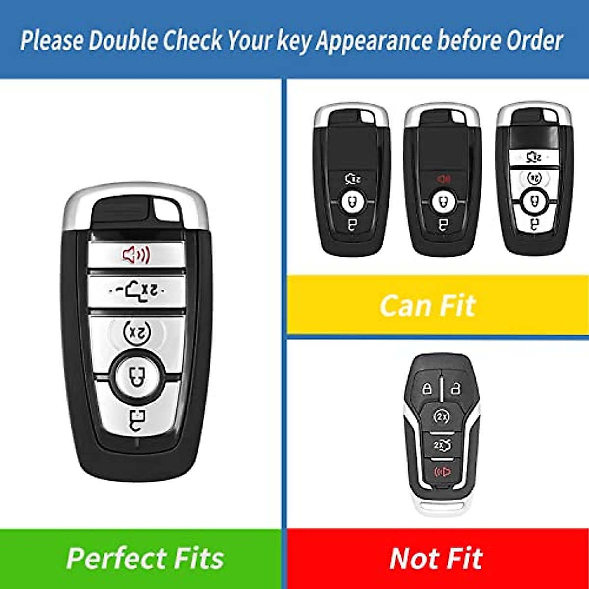 AKIYHIEI for Ford Key Fob Cover with Keychain, Key Shell Case for Ford Edge Escape Expedition Explorer Fusion Mustang Ranger F-150 F-250 Smart 3 4 5 Buttons (Black)