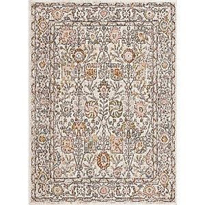 BoutiqueRugs Herstmonceux Boho Vintage Colorful Area Rug - Farmhouse Traditional Floral Pink Carpet for Living Room, Bedroom, Dining Room - Cream, Green, Sage, Red, Gray, Taupe, Pink - 5'2" x 7'