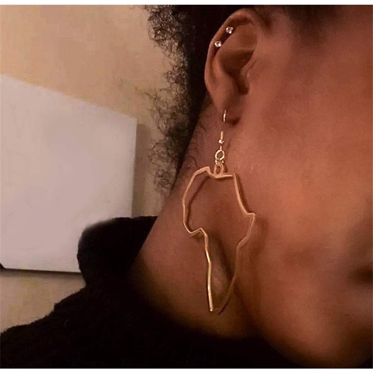2 Pairs Unique Vintage Hollow Gold Silver African Map Dangle Earrings Ethnic Style African Drop Earrings for Women Bohemia Style Jewelry (Gold+Silver)