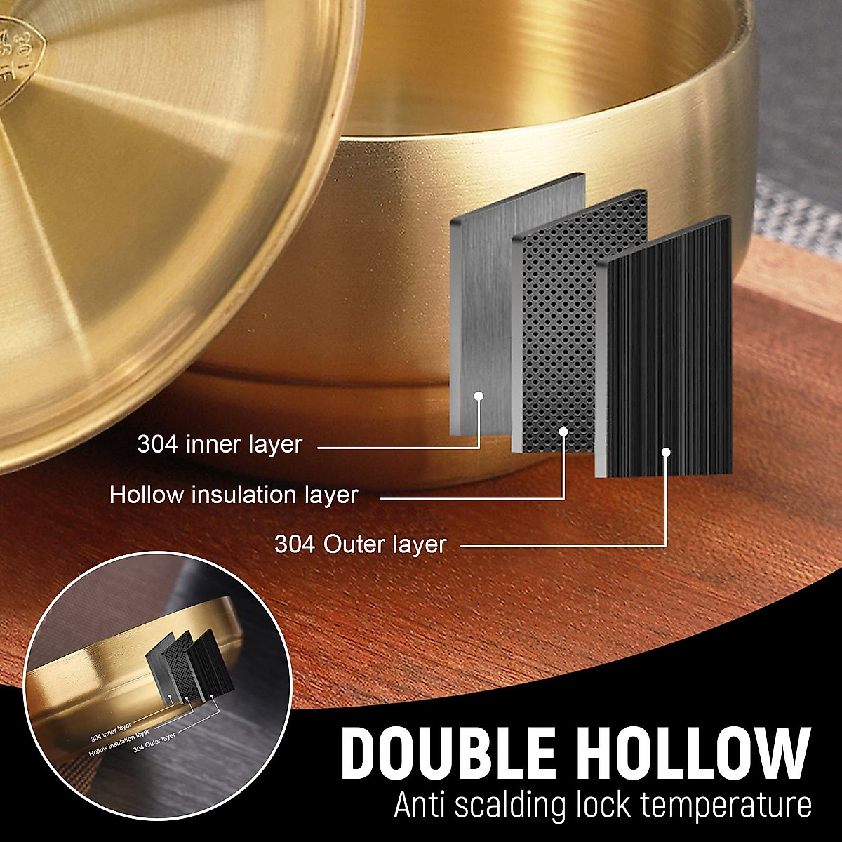 6 Piece Shatterproof Cutlery Set, 6.7 Inch Double Padded Dinner Plate, 5.1 Inch Gold Soup Bowl,3.5 Inch Sauce Dish,Plate and Bowl Set, Stainless Steel Plate Set for Home Kitchen Outdoor Camping (Gold)