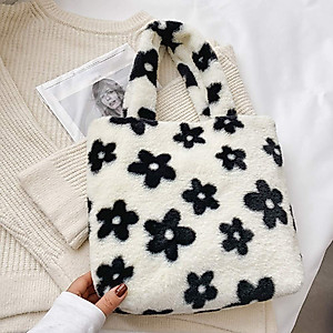 Women Fluffy Flower Pattern Plush Shoulder Bag Handbag Wallet for Autumn Winter
