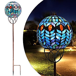 Solar Garden Lights Outdoor Decorative - Solar Gazing Ball Mosaic Garden Stakes Decorative Waterproof Outdoor Lights for Pathway Yard Lawn Decoration (Green)