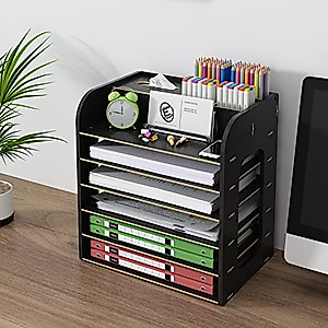 feejee Desktop File Organizer with Pen Holders, 14-Inch, Black, Made of Durable Engineered Wood